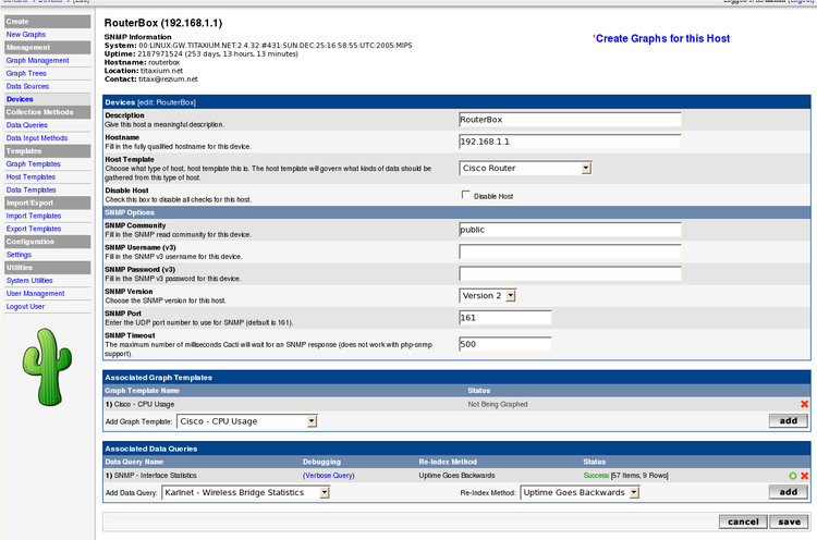 Installation et configuration de Cacti — Documentation Fedora-Fr